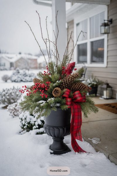 25 Cozy Front Porches with Winter Planters to Brighten Your Season
