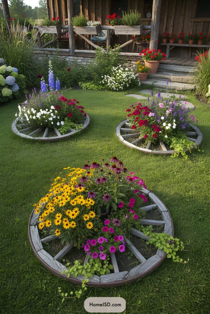 24 Cute Wagon Wheel Garden Decor Ideas
