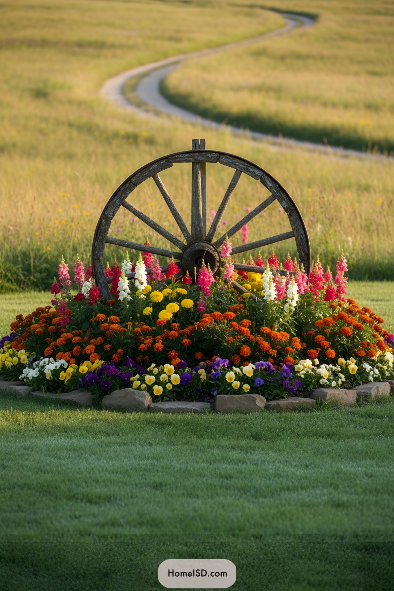 24 Cute Wagon Wheel Garden Decor Ideas
